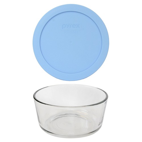 Pyrex 7201 4-Cup Glass Food Storage Bowl w/ 7201-PC Blue Cornflower Lid ...