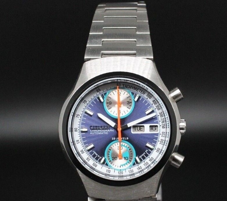 Vintage Citizen speedy Blue Silver 4-901169 Flyback 67-9038 Panda ...