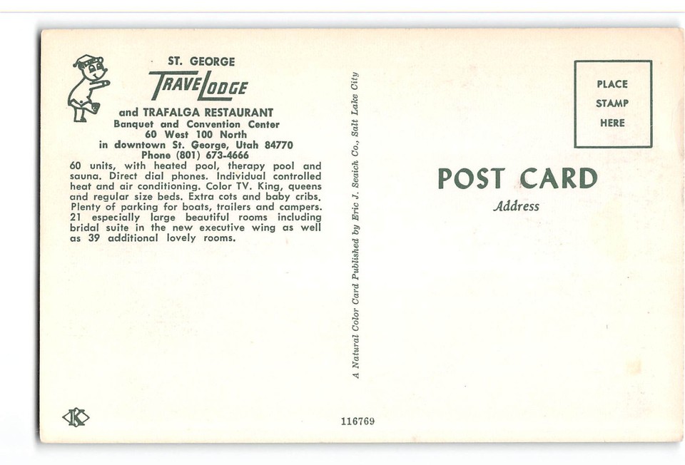 St George Utah UT Vintage Postcard St George Travel Lodge & Trafalga ...