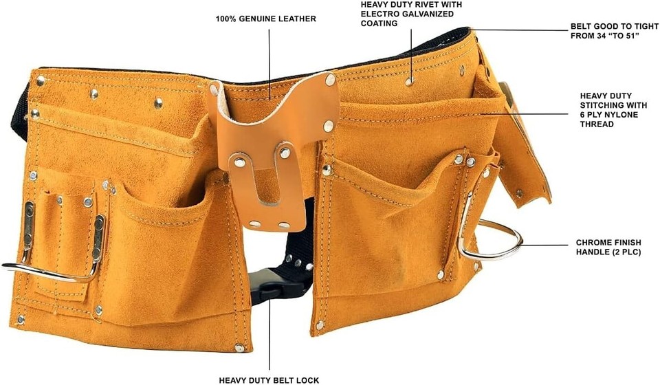 11 Pocket Leather Tool Belt w/ Quick Release Buckle Carpenter ...