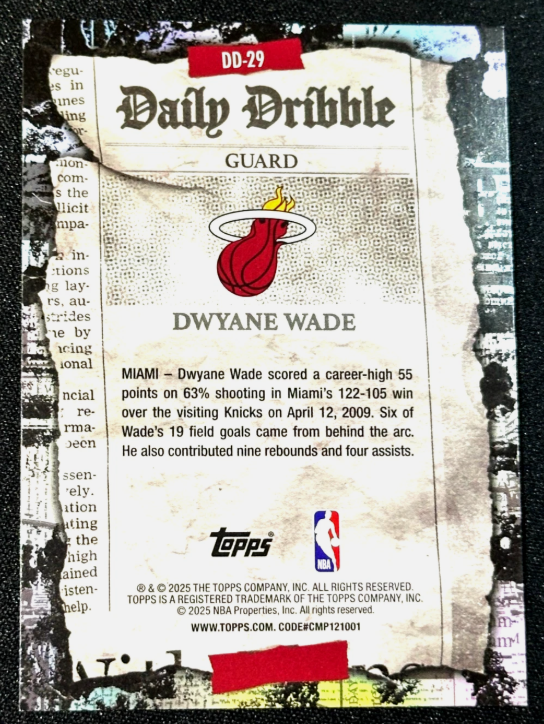 2025-26 Topps Basketball 🏀 Daily Dribble Foil🏀#DD-29 Dwayne Wade ...