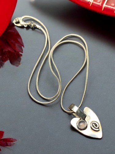 Vintage Charles Skiera Signed Sterling Silver Moon Stone Heart Necklace ...