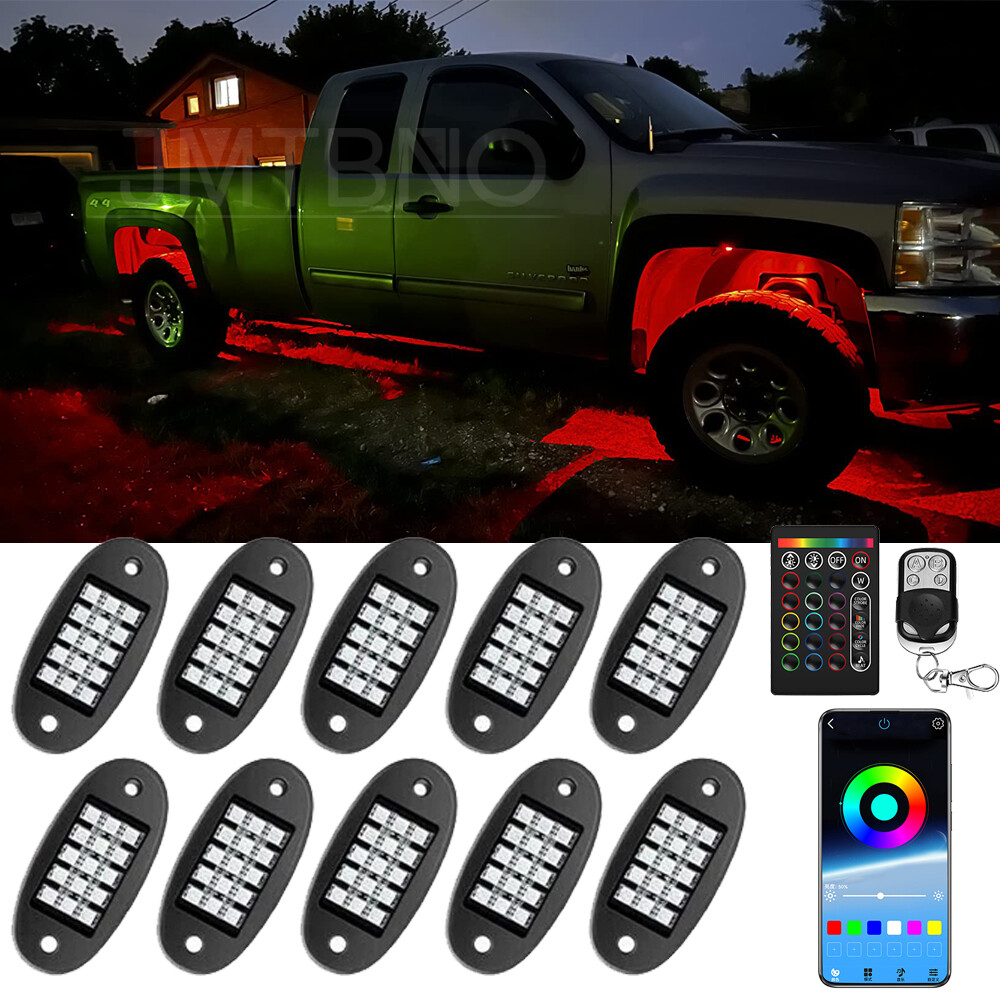10x Pods RGB LED Rock Lights Kit Underbody Music For Chevy Silverado ...