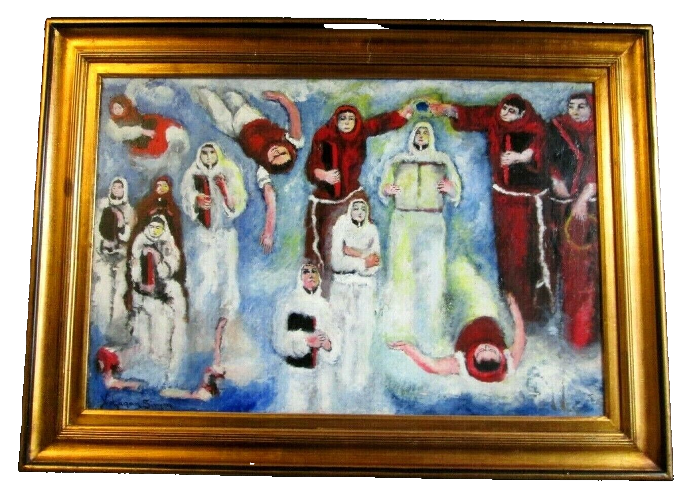 YOHANAN SIMON ATTRIBUTED PAINTING SIGNED, IMAGE OF ANOINTING RITUAL ...