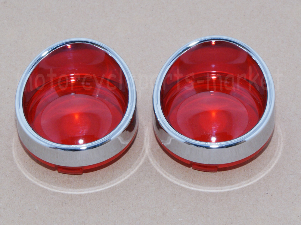 Red Turn Signal Lens Lenses Chrome Trim Ring Visor x2 Bulbs For Harley ...
