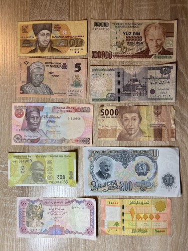 Circulated Lot of 10 Foreign Currency World Paper Money Collectible Set ...