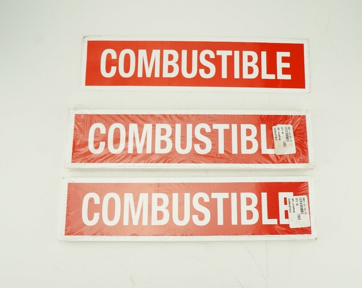 Pack of 100 Adhesive Combustible Rectangular Decal 3" x 12" D-12-71-R ...