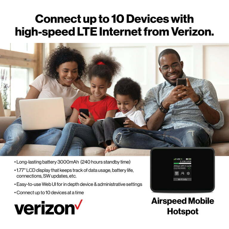Verizon Airspeed Mobile 4G LTE Hotspot Prepaid, Up to 10 Devices ...