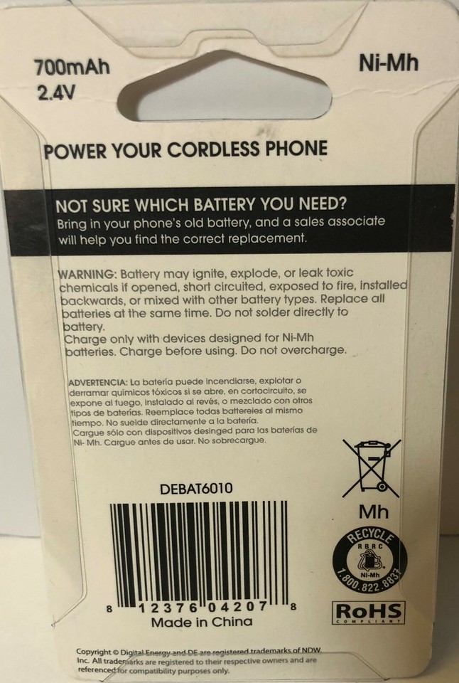 Cordless Phone Battery BAT 6010 700 mAh 2.4V battery | eBay