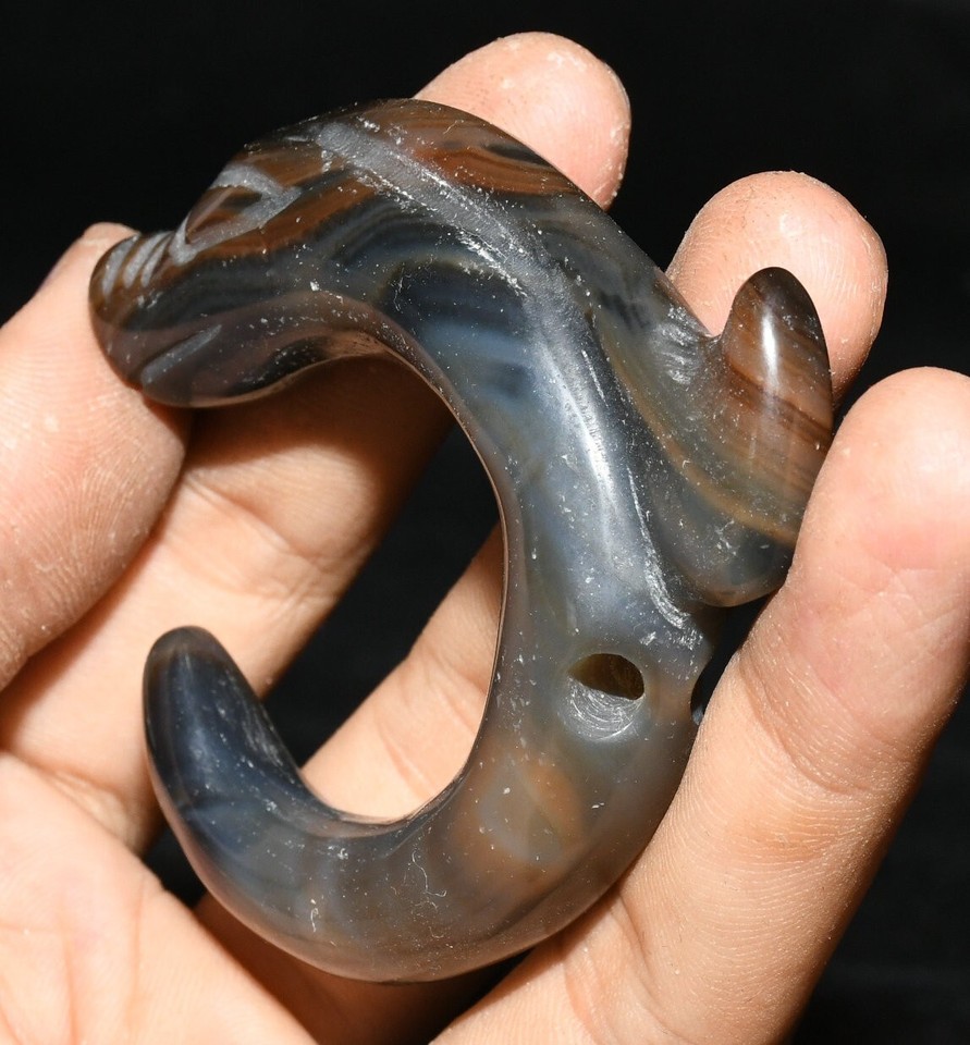 7CM Hongshan Kultur Achat geschnitzt Fengshui Drachenhaken Gou Amulett ...