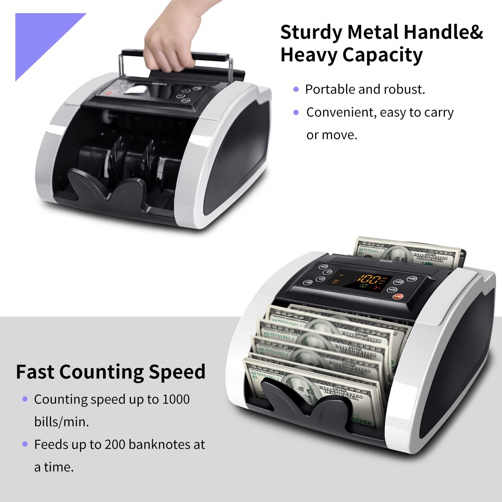 Aneken Money Counter Machine with UV/MG/IR/DBL/HLF/CHN Counterfeit ...