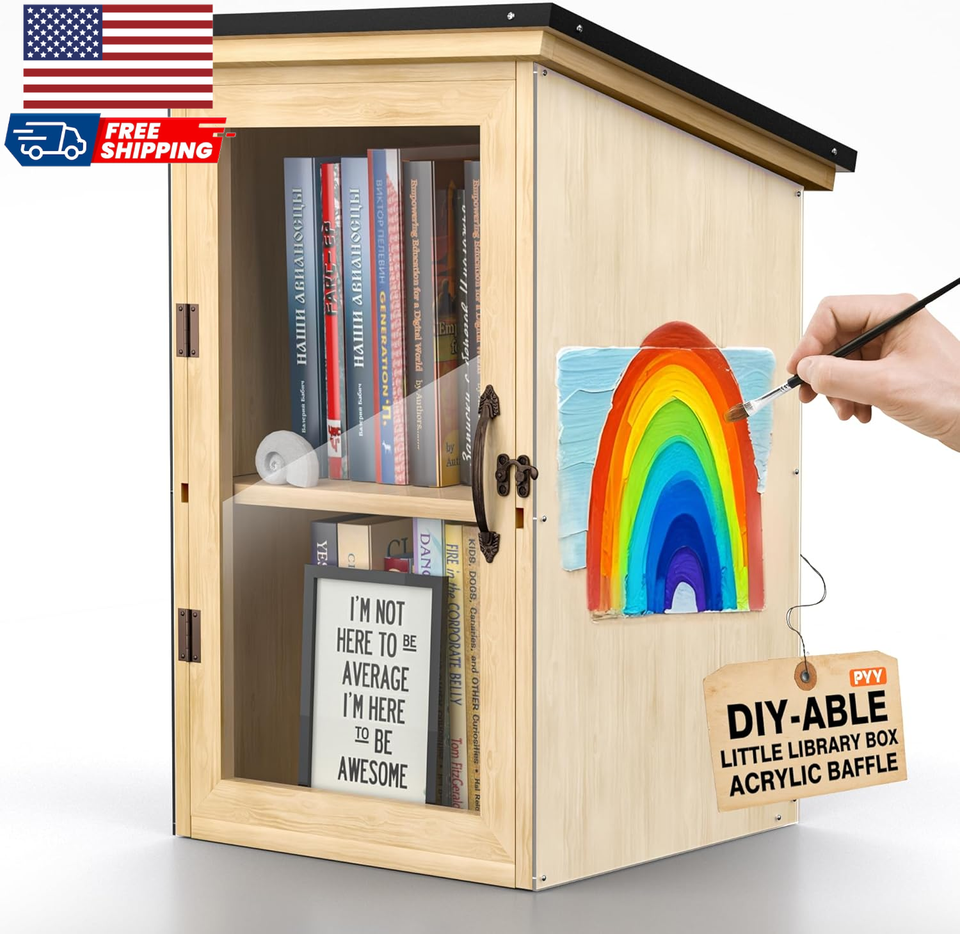 Little Library Box Outdoor Wooden Free Library Waterproof Roof Sided ...