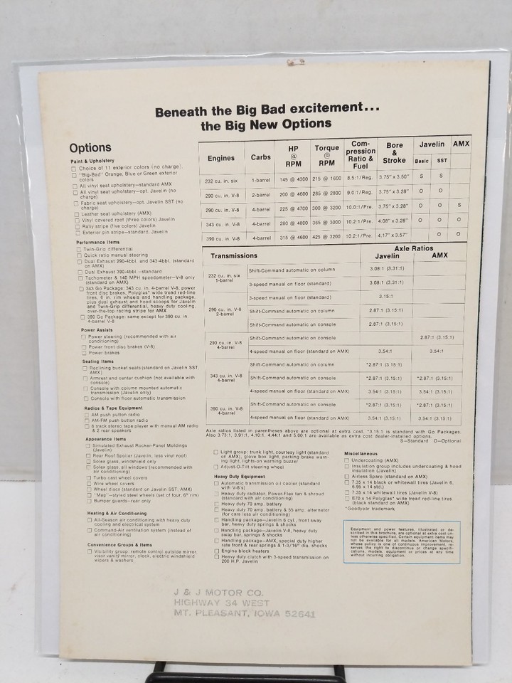 Original 1969 AMC Big Bad Colors Sales Brochure 69 AMX Javelin | eBay