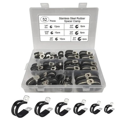 52pc Rubber Cushion Insulated Clamp Stainless Steel Cable Clamps ...