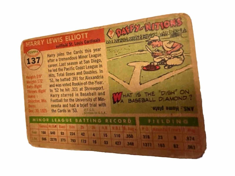 1955 / HARRY ELLIOTT #137 ~ TOPPS BASEBALL CARD - CONDITION / FAIR | eBay