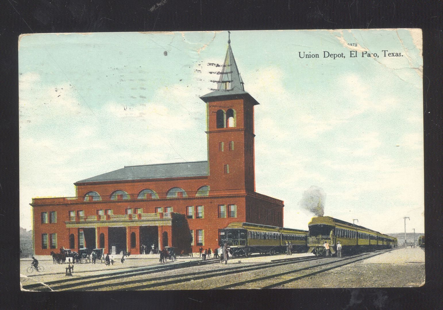 EL PASO TEXAS UNION RAILROAD DEPOT TRAIN STATION VINTAGE POSTCARD 1909 ...