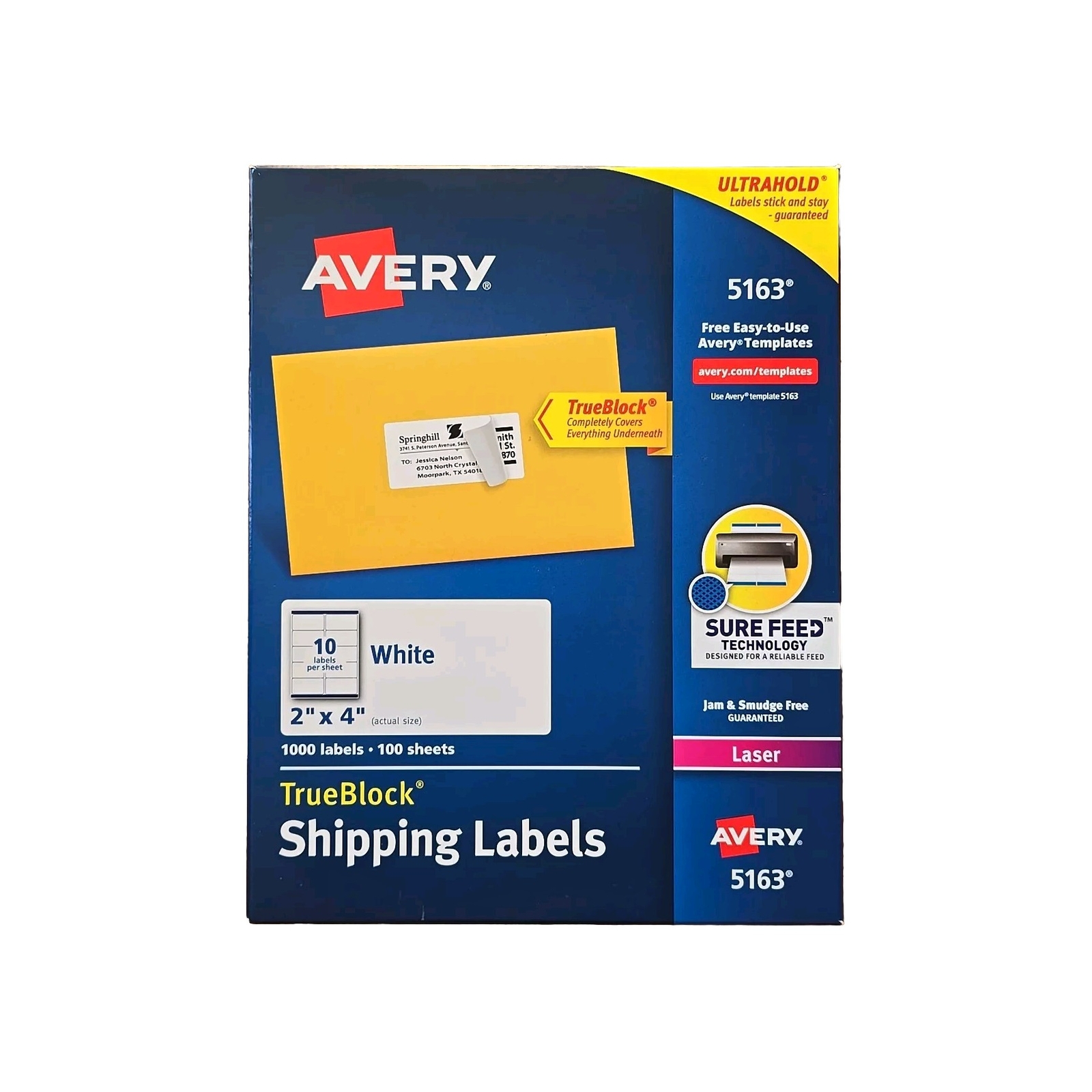 Avery 5163 TrueBlock Shipping Labels 2"x4" Laser Print, 1000 Labels ...