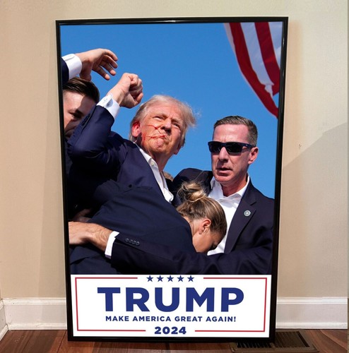 Donald Trump Fight Poster, Donald Trump Assassination Attempt USA Flag ...