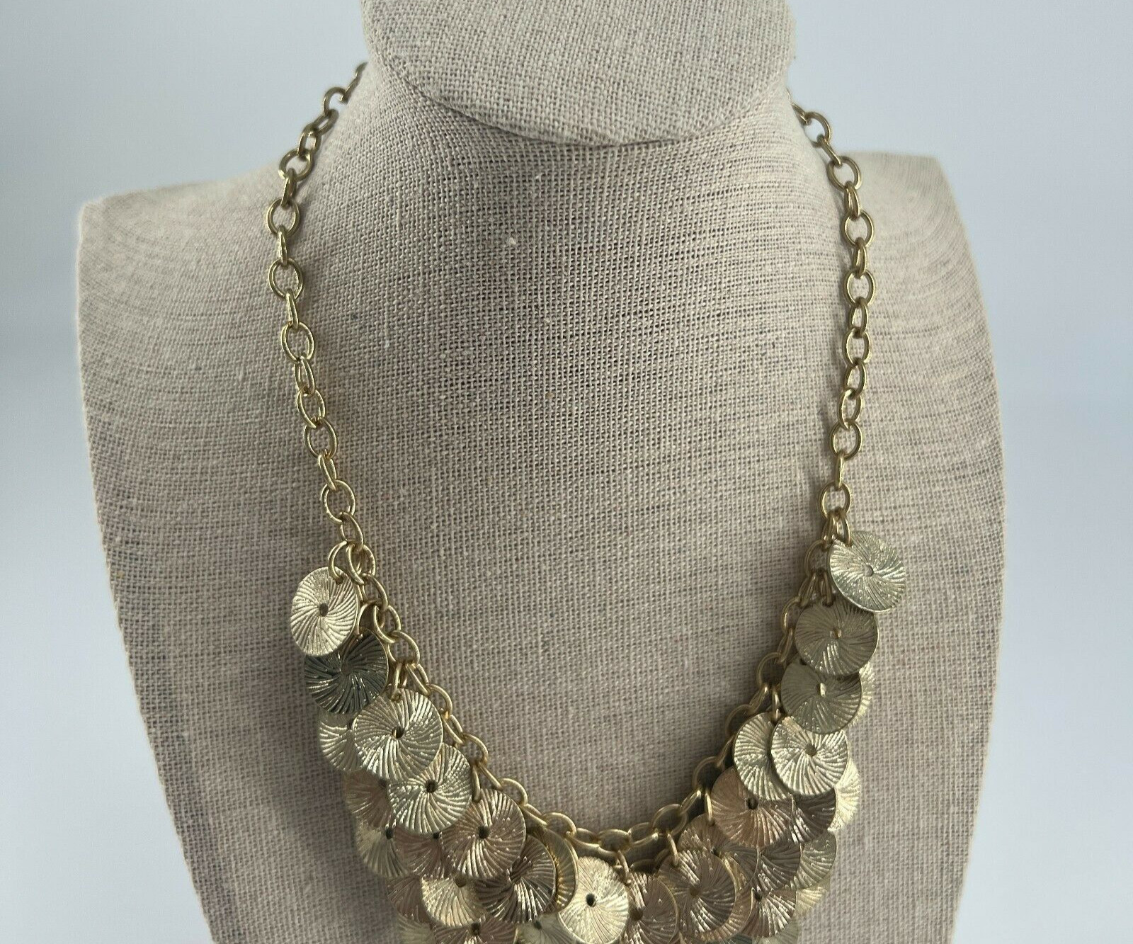 Layered Gold Disc bib bangle statement necklace - Gem