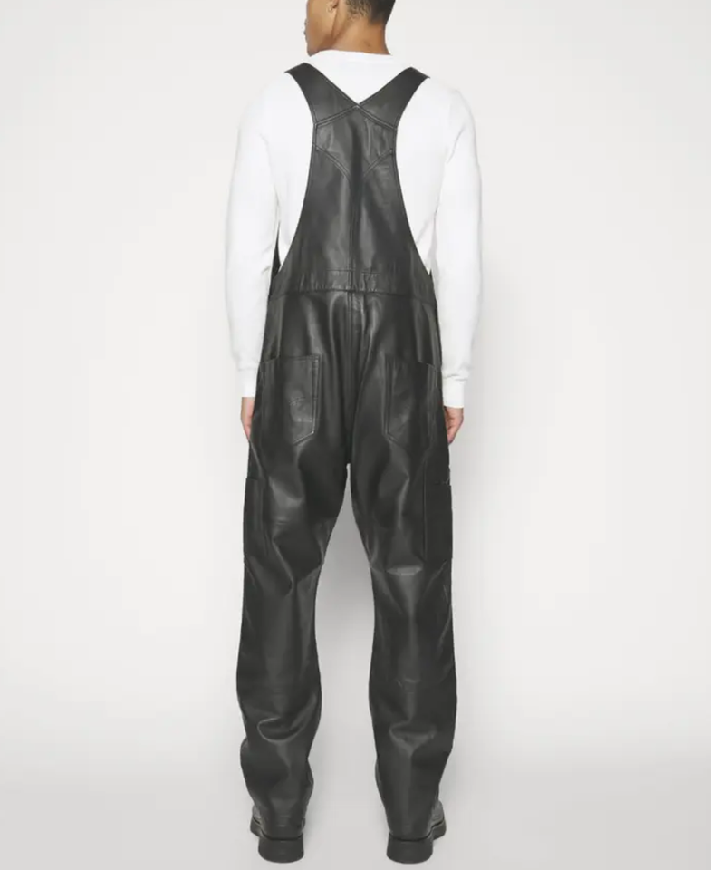 Mens Genuine Sheep Leather Black Bib Overall Dungaree Jumpsuit Suit ...