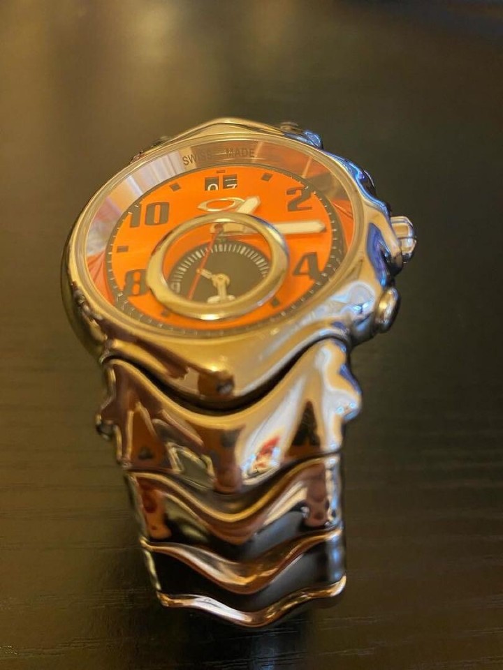 Oakley Judge II Dual Time Orange Dial Men's Analog Quartz Watch Silver ...