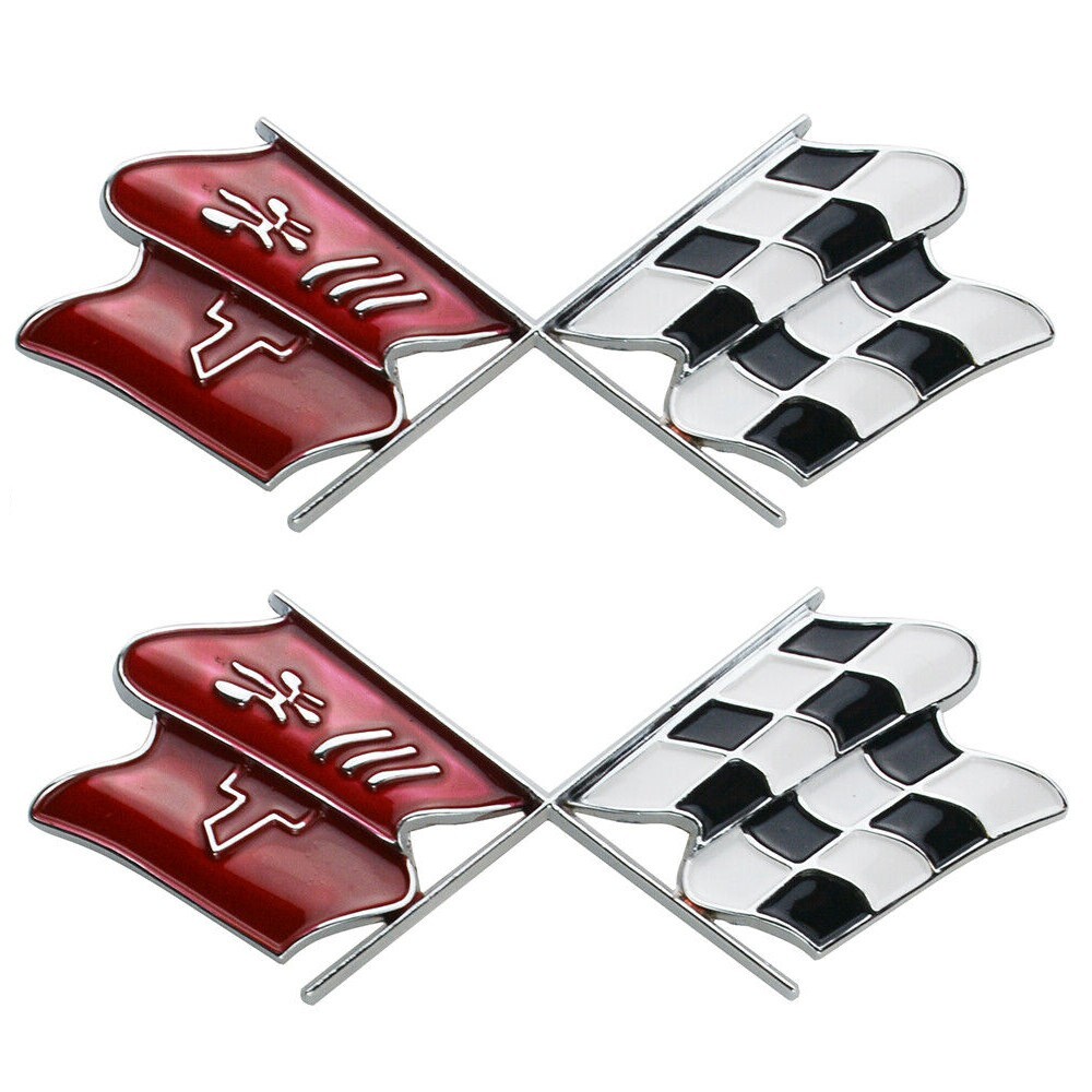 2X Fits 1968 - 1972 Corvette C3 Gas Door Emblem Cross Crossed Flags ...