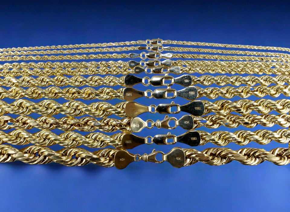 10K Yellow Gold Rope Bracelet Chain Diamond Cut Real Gold 2mm-10mm 7"-9 ...