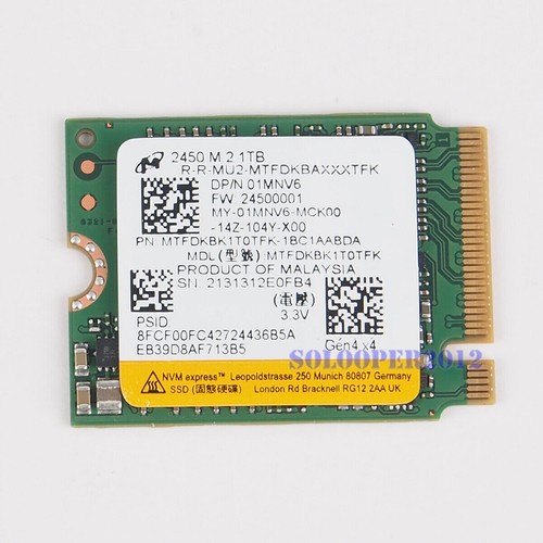 Micron 2450 M2 2230 SSD 1TB NVMe PCIe PM991a For Microsoft Surface Pro ...