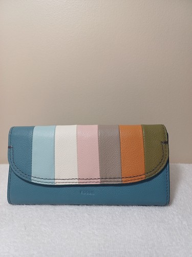 Fossil Ladies Wallet Gray With Multicolor Strips Leather New | eBay