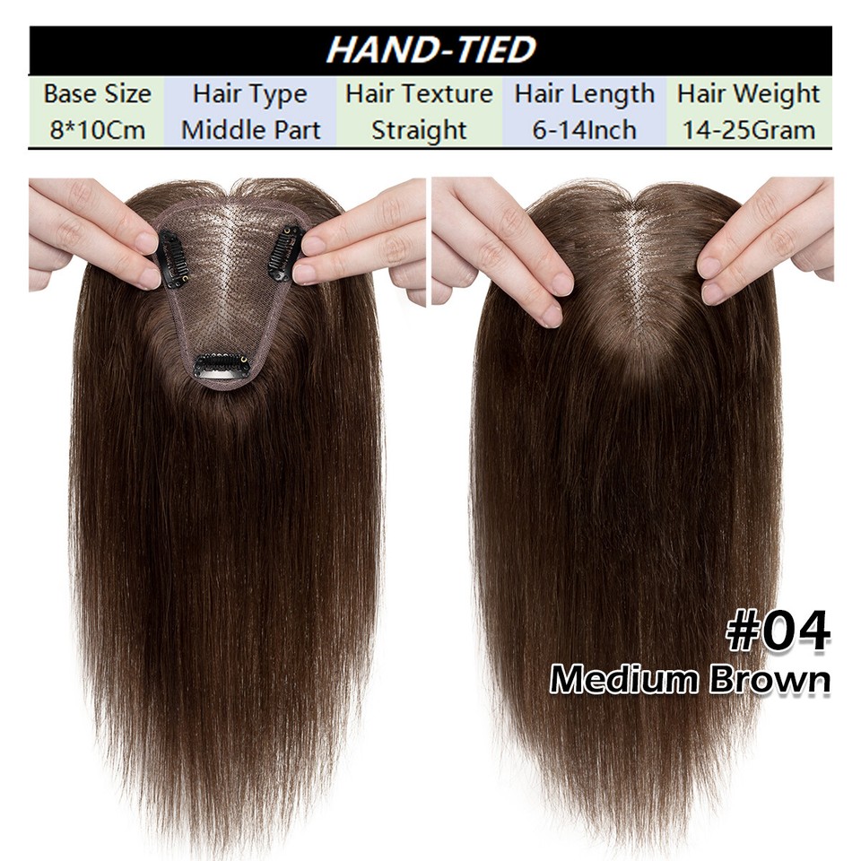 Real Remy Human Hair Toppers Toupee Extensions Clip in Top Middle Part ...