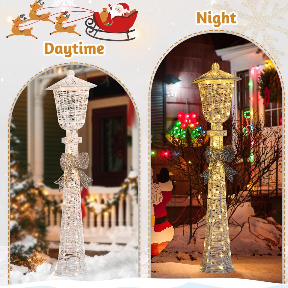 Outdoor 5 FT Lighted Lamp Post with Bowknot Christmas Decoration with ...