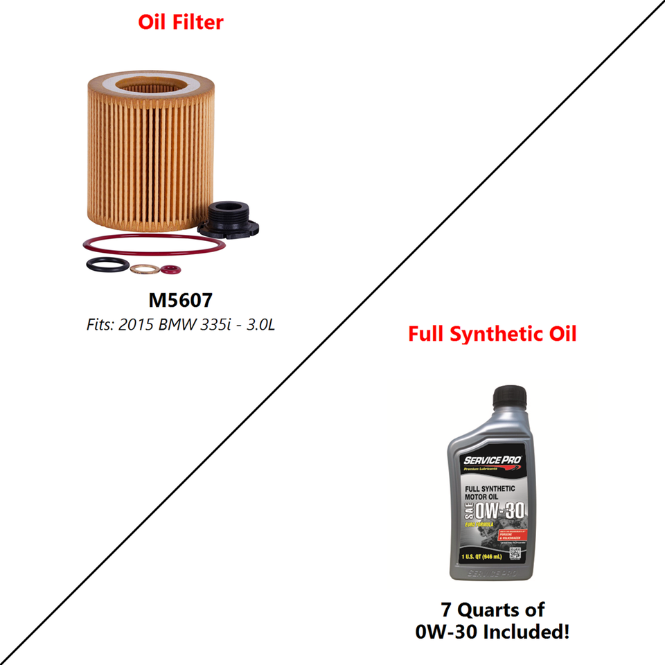 Fits: 2015 BMW 335i 3.0L 6,000 Mile Synthetic Oil & Filter Kit (0W-30 ...