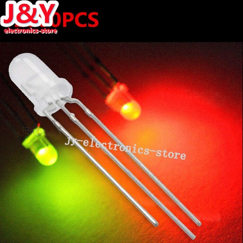 20pcs 5mm Dual Bi-Color Red/Green 3-Pin Diffused Common Cathode LED ...
