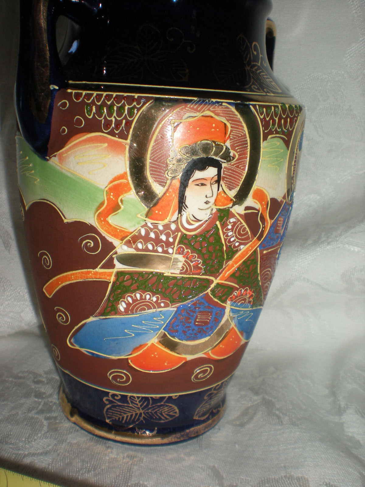 Japanese Satsuma Moriage Vase Hand Painted Cobalt Blue with Handles | eBay
