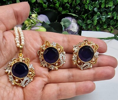 Pakistani Blue Stone Pearl Stones Necklace Set With Chain | eBay UK