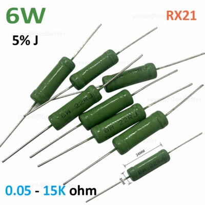 6W Wirewound Resistors Axial Leaded 5% J 0.05 to 15K ohm Resistor ...