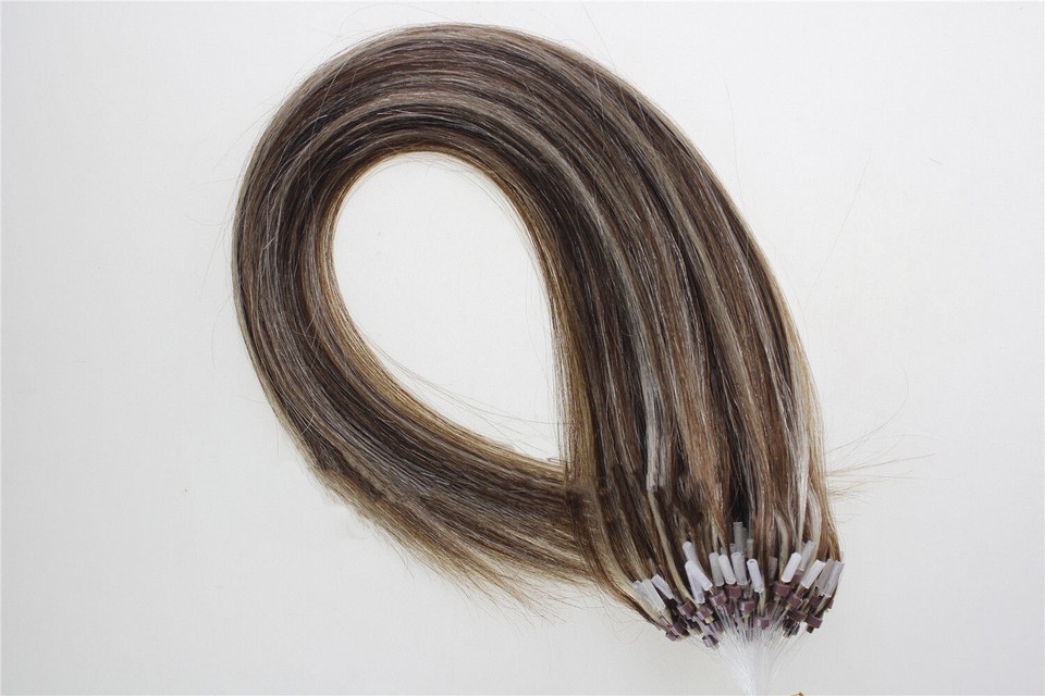 Pre-Looped Fish Line Micro Ring Beads Link Hair Extensions Real Remy ...