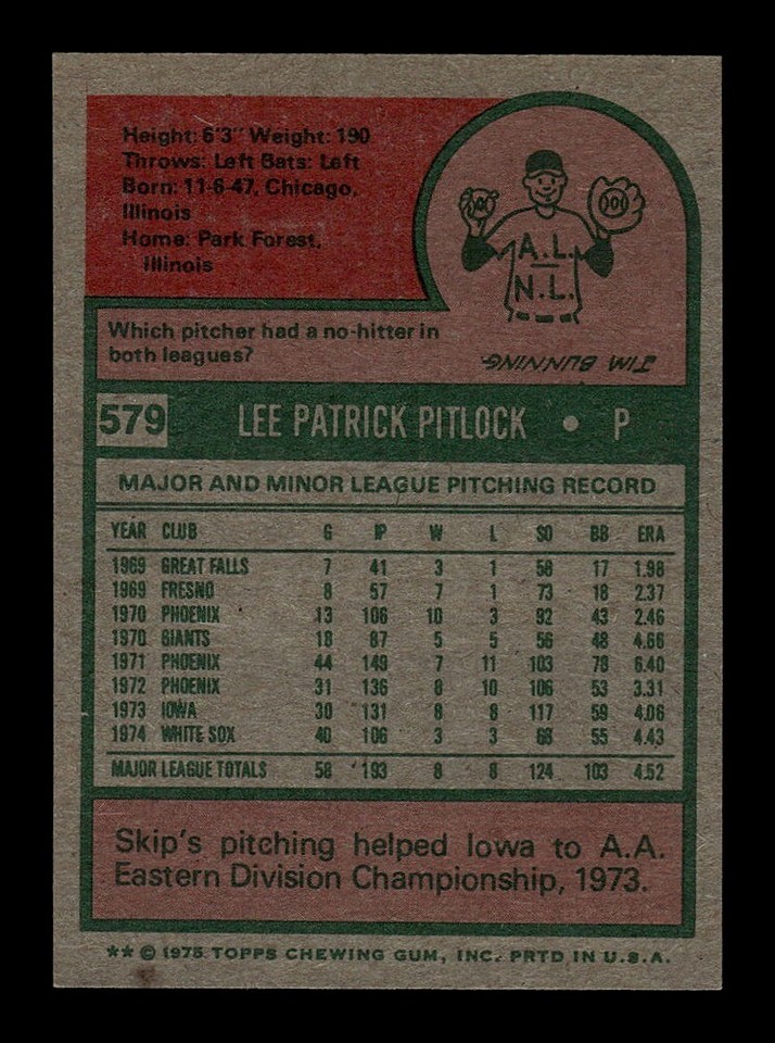 1975 Topps Set Break #579 Skip Pitlock NM/MT or NICER *BNCARDS* | eBay