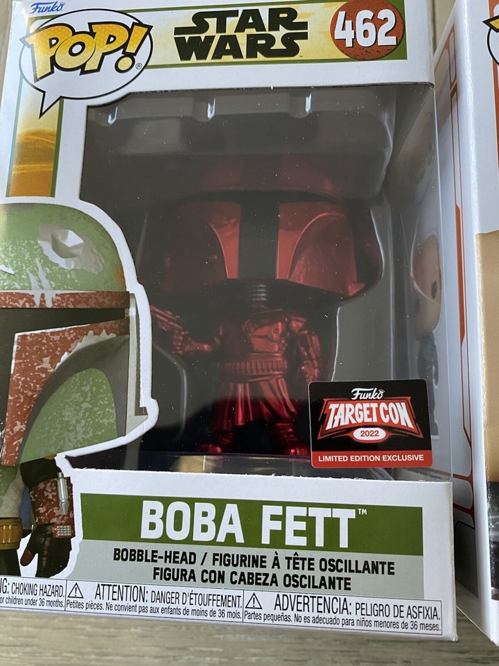Funko Pop Red Chrome BOBA FETT Target Con2022 #462+BOBA FETT Unmask#490 ...