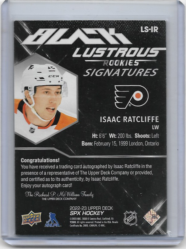 2022-23 SPX Black Lustrous Rookie Autograph Isaac Ratcliffe RC #/299 | eBay