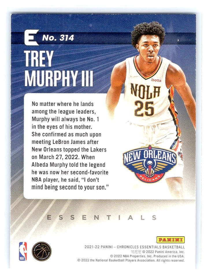 2021-22 Chronicles Essentials #314 Trey Murphy III RC Silver Foil ...