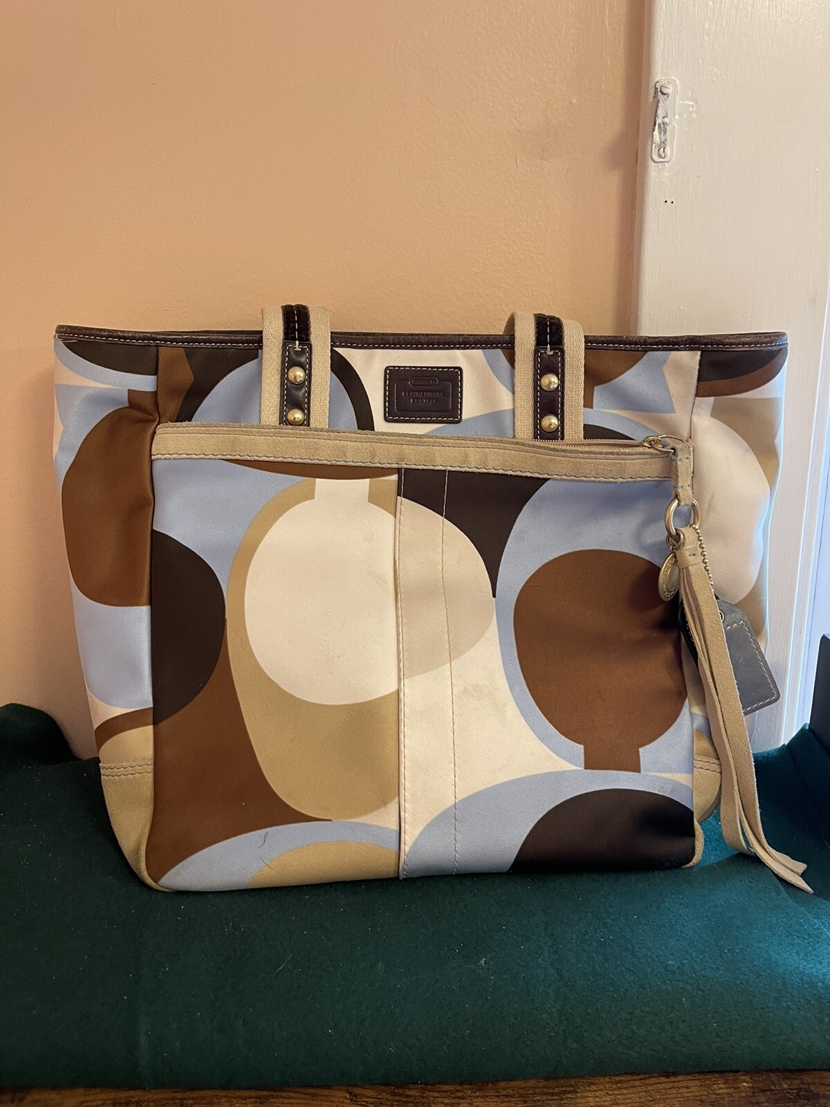 Coach Brand Handbag , Leather Hamptons Blue Brown Bei… - Gem