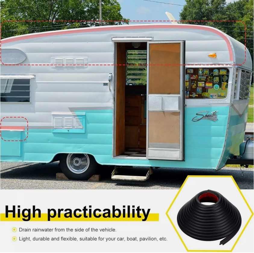 16FT RV Rain Gutter Plastic Drip Rail PVC Rain Strip Roof Rain J Shape ...