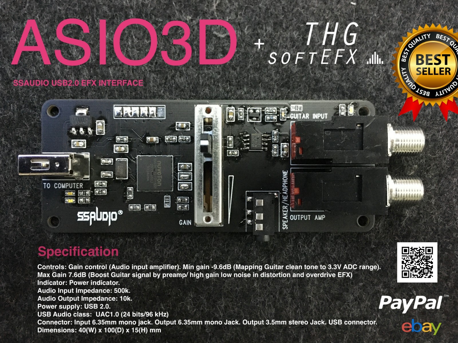 ASIO 3D Sound Card + SoftEFX(Free) software Guitar MultiEFX SSAUDIO ...