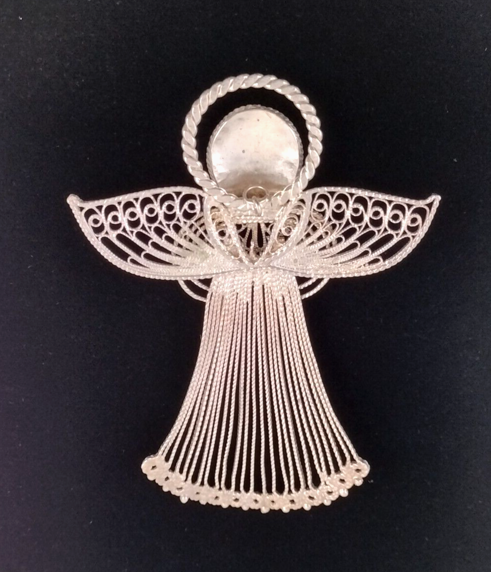 Vintage Silver Filigree Angel Ornament Pendant Large 4 Inches Tall ...