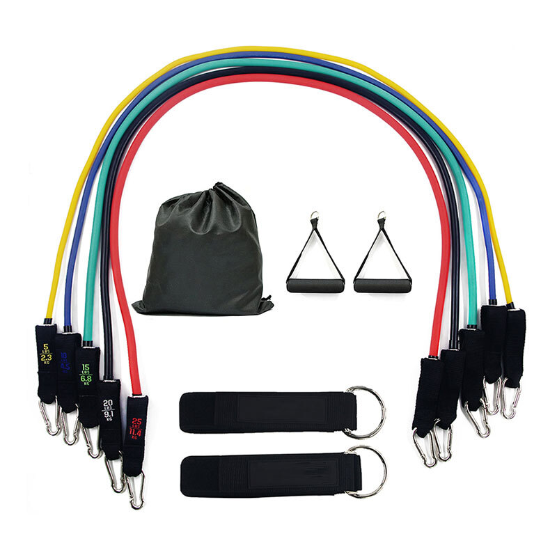 150lbs Elastic Rubber Band Stretch Exercise Bands Travel Kit 11 Pieces ...