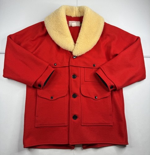 Vtg CC Filson Mackinaw Packer Coat Jacket Red Wool Shearling USA Made ...