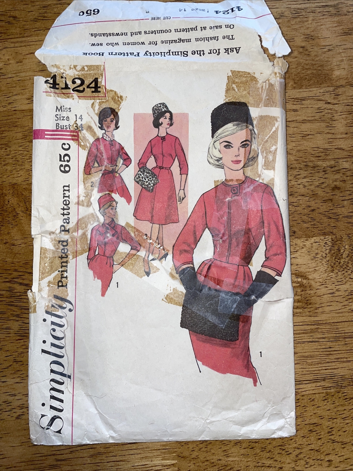 4124 Simplicity Dress Pattern With Hat Muff Scarf Size 14 Vintage 1962 ...