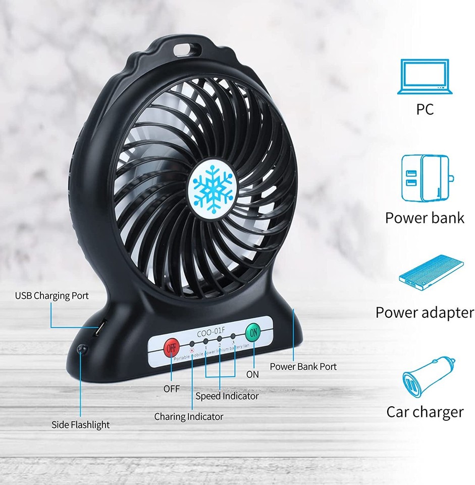 Portable USB Mini Fan 3 Speeds Desk Fan LED Air Cooling Cooler for ...