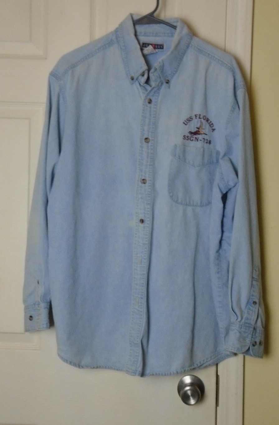 SSGN 728 USS FLORIDA Jerzees Denim Shirt SZ XL Blue Jean Long Sleeve ...
